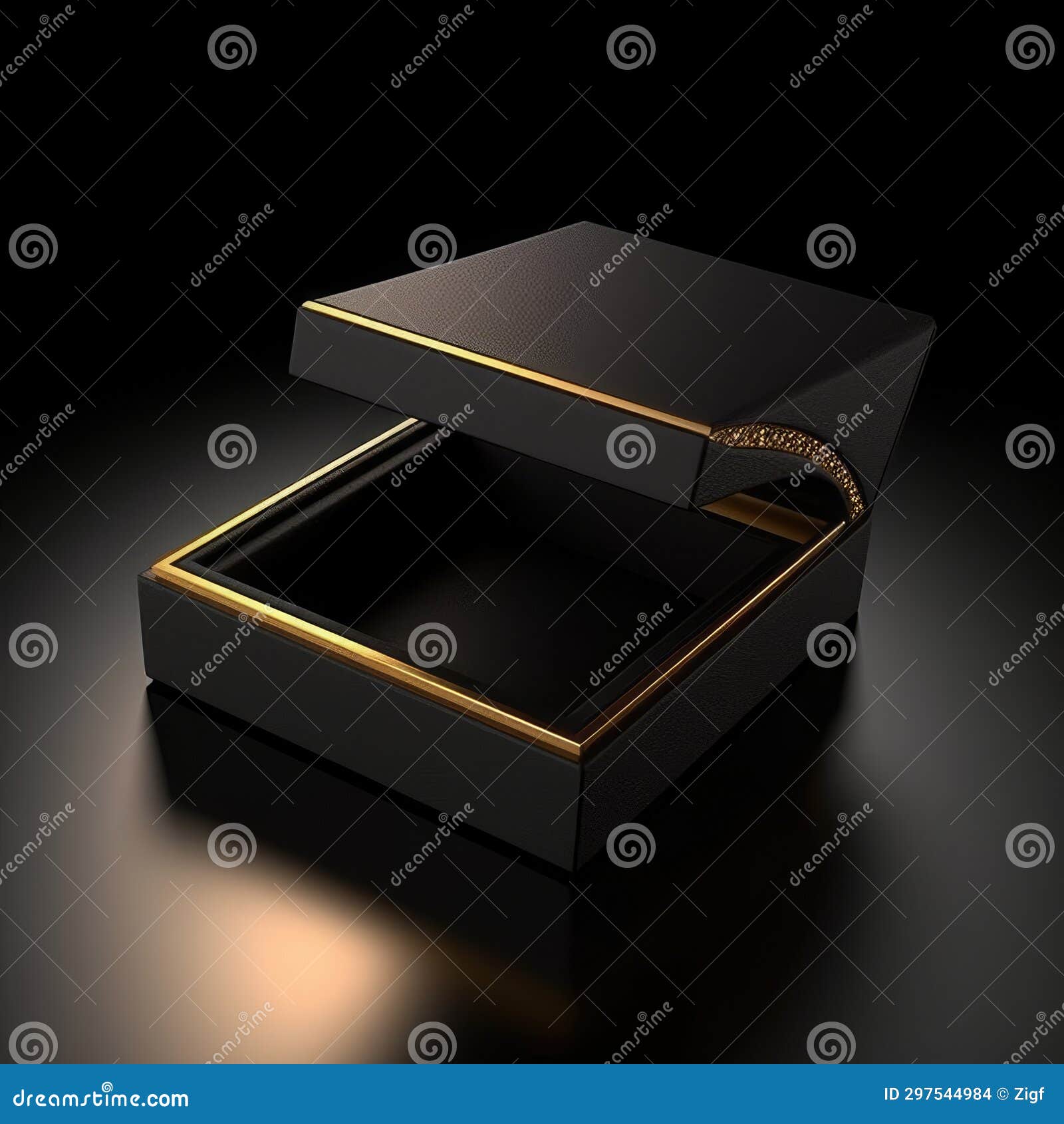 Black Box with Gold Lining, Sitting on Top of Dark Surface. the Box is ...