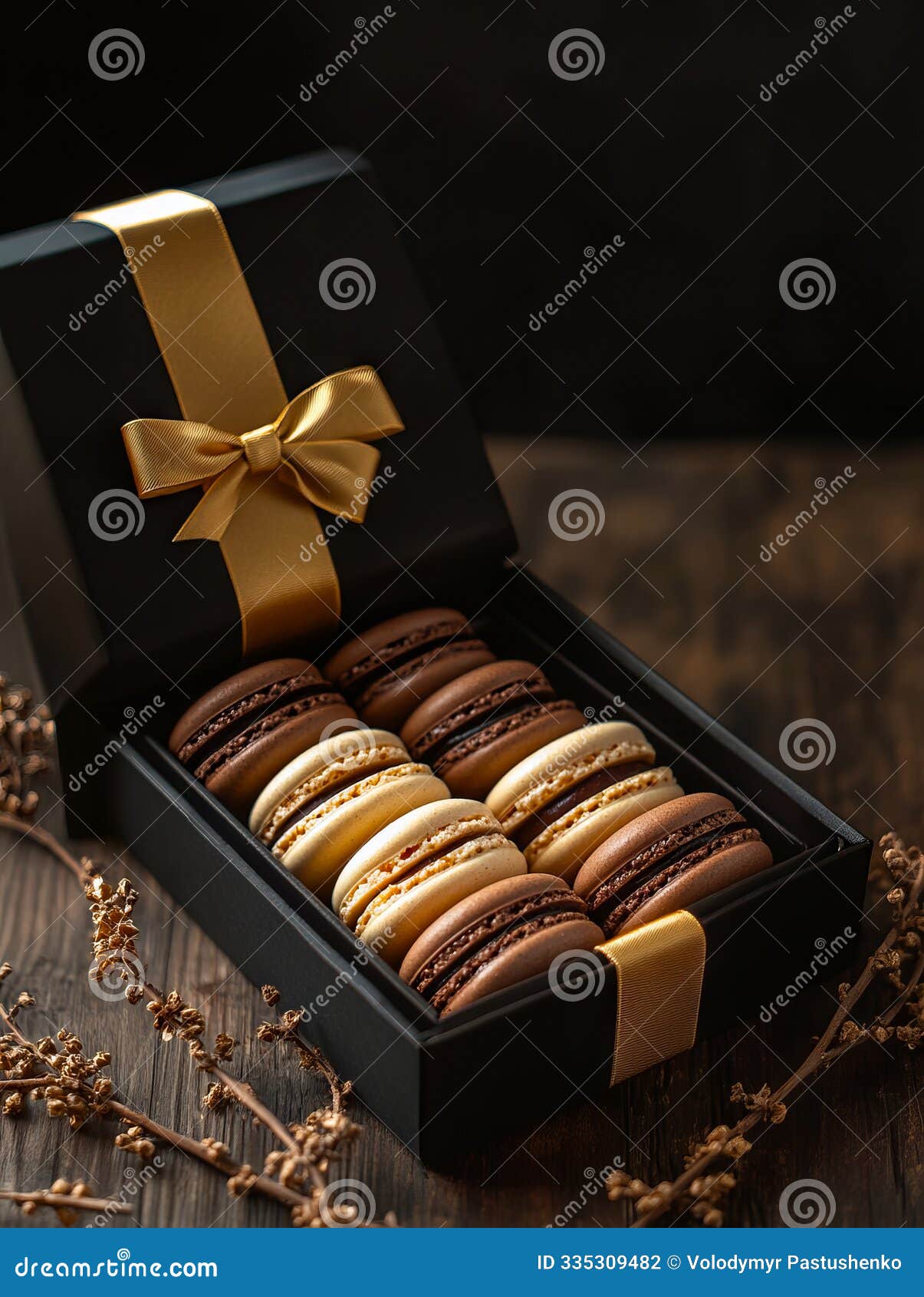 A Black Box with a Gold Ribbon Tied Around it Stock Photo - Image of ...