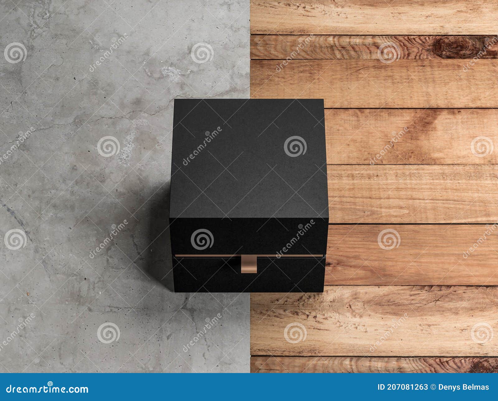 Black Box Packaging Mockup Front Side View on the Floor Stock ...