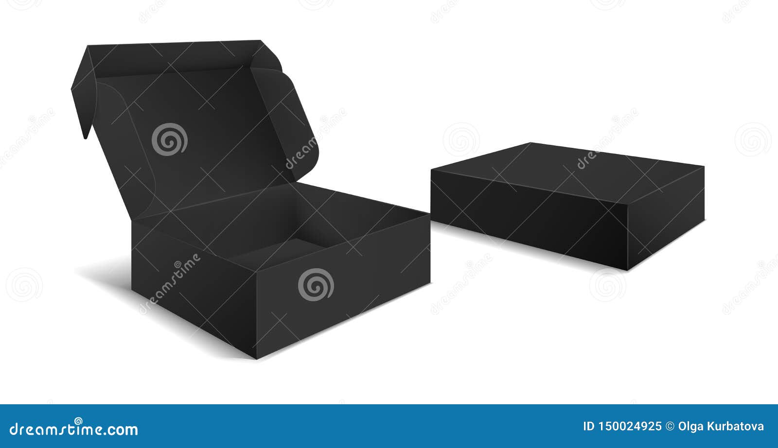 Black Box Packaging. Side View Open and Closed Gift Blank Boxes Stock ...