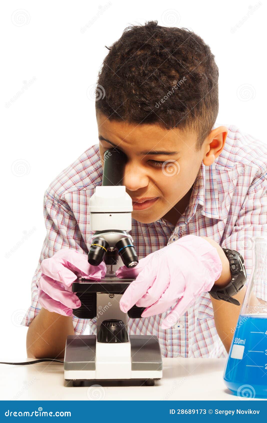 Black boy with microscope stock image. Image of chemistry - 28689173