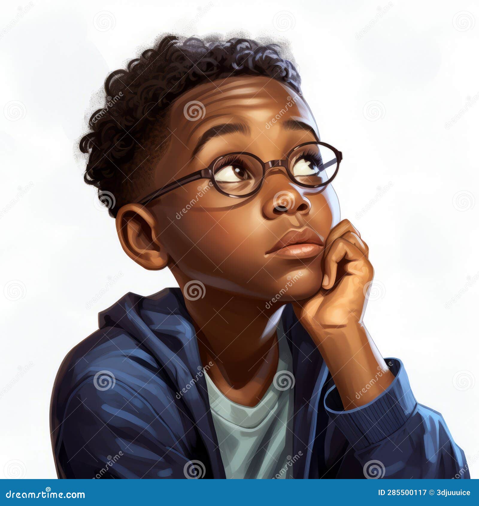 Black Boy in Thinking and Doubts Pose Cartoon Illustration. Stock ...