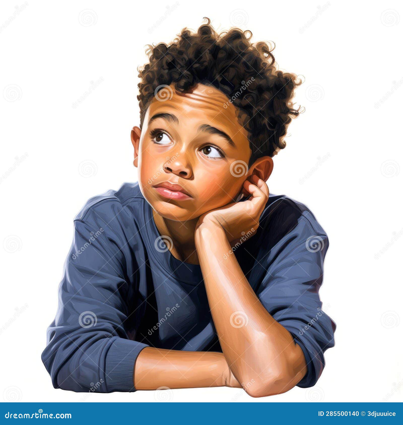 Black Boy in Thinking and Doubts Pose Photorealistic Illustration ...