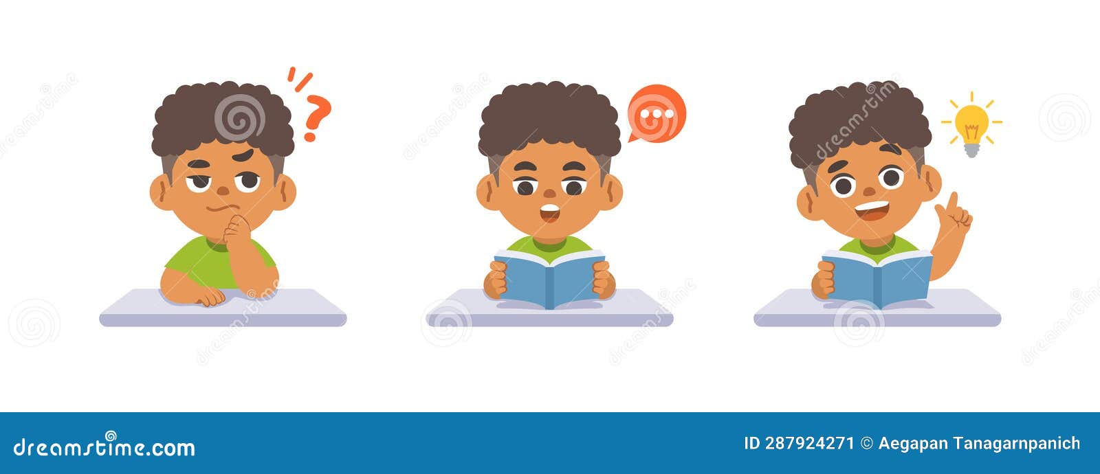 A Black Boy V.2 In Doubt Or Have A Question On The Desk, Illustration ...