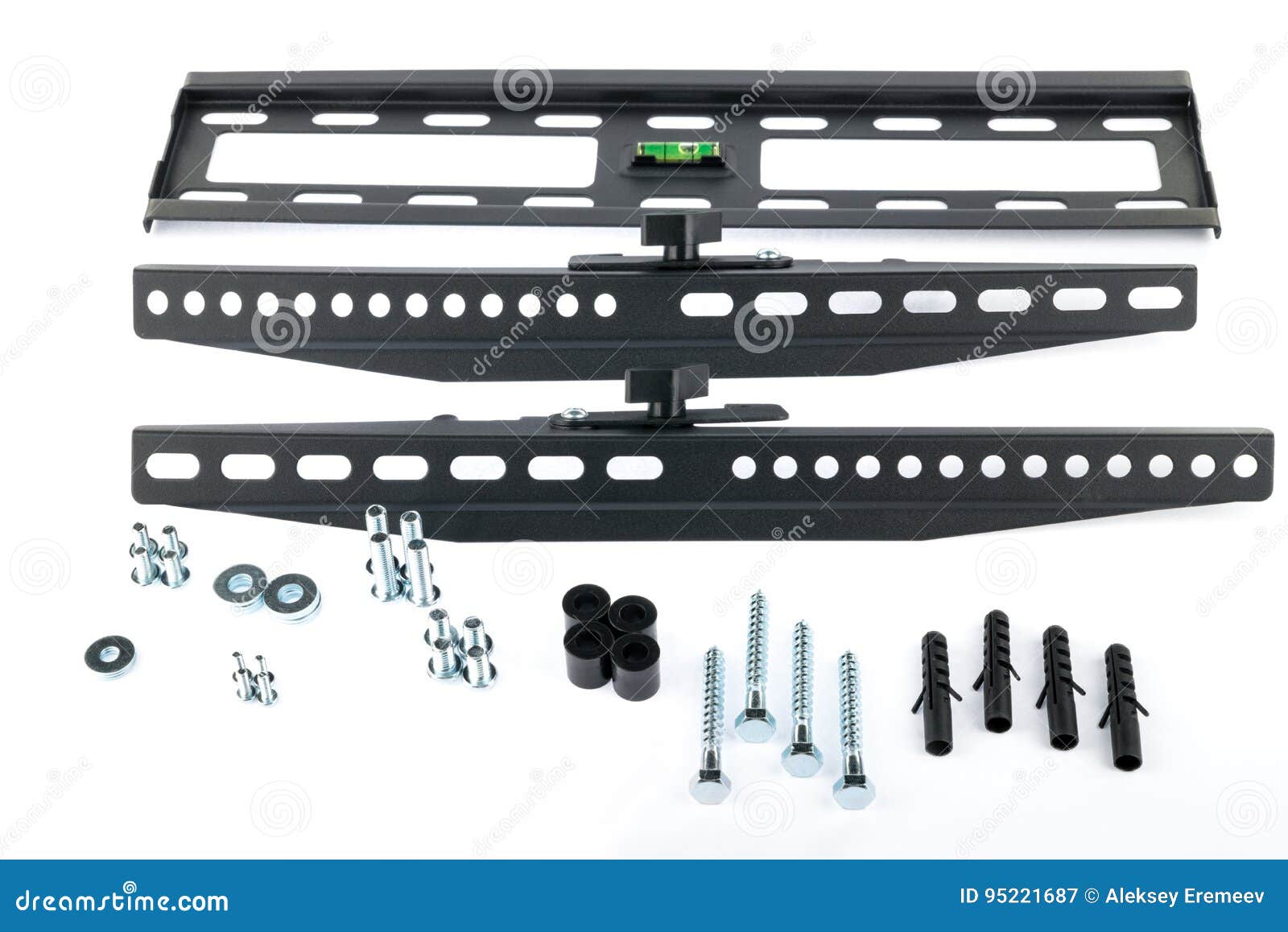 Black Bracket, with Two Vertical Mounts, for a TV with Accessories, on ...