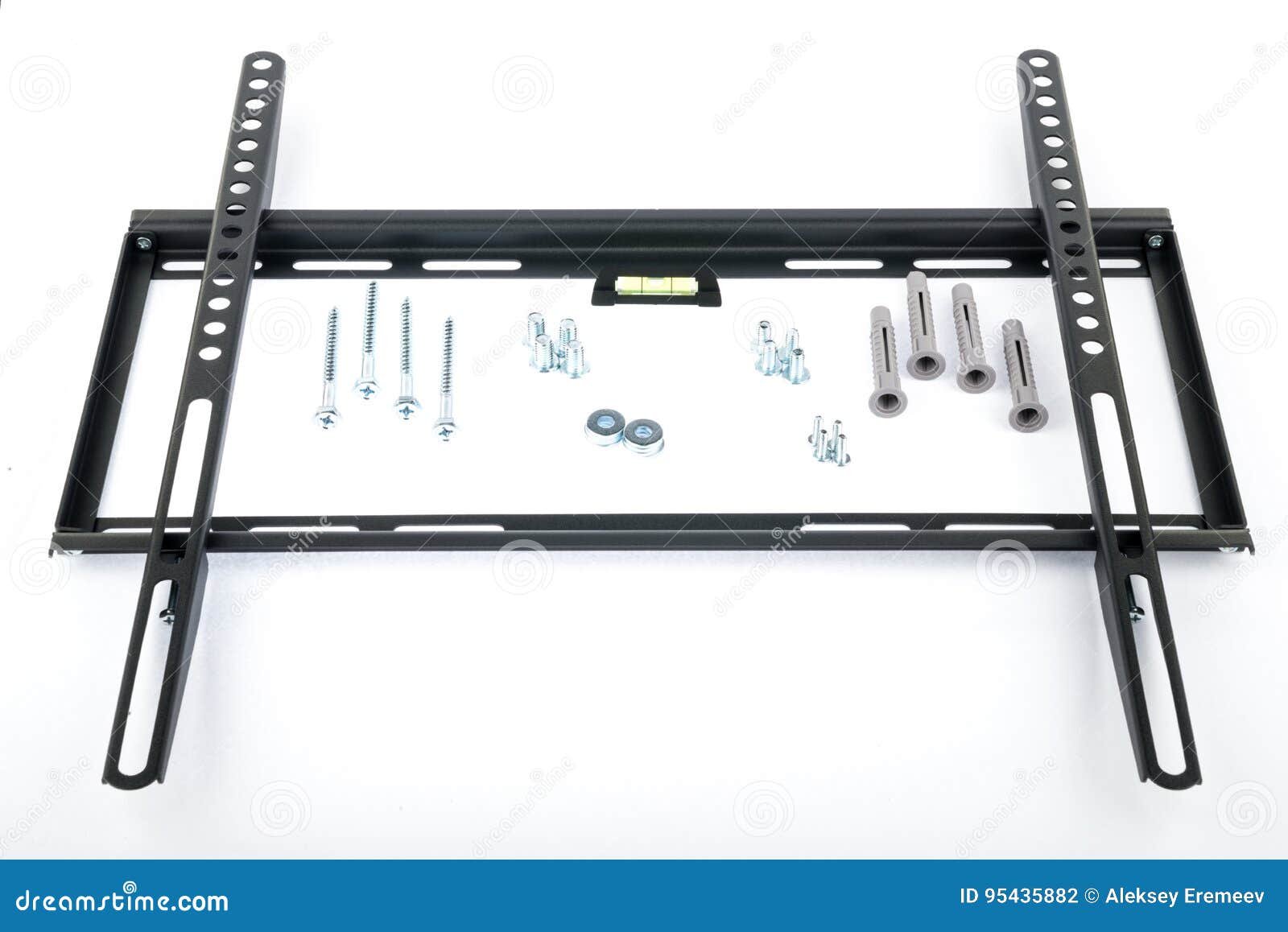 Black Bracket, with Two Vertical Mounts, for a TV with Accessories, on ...