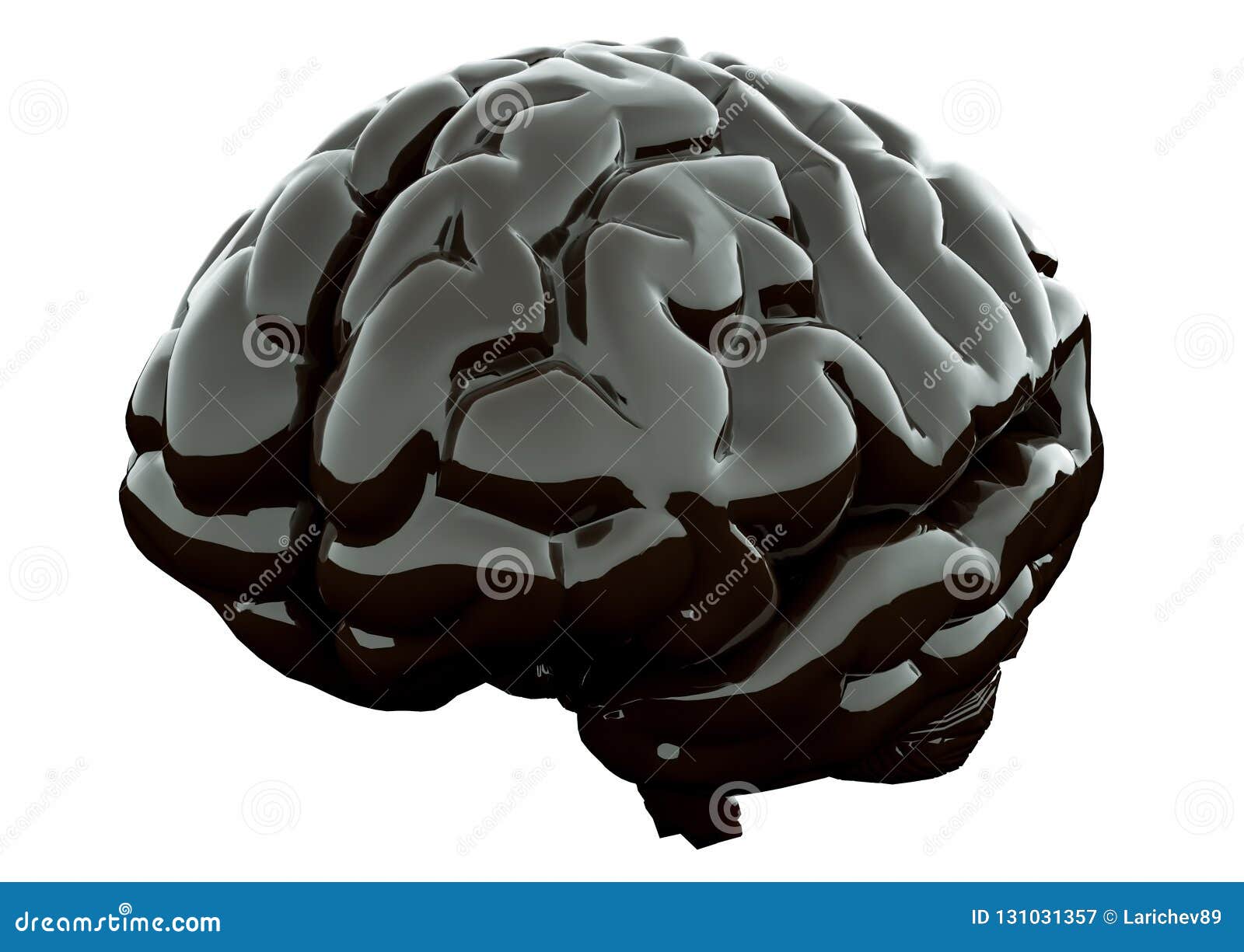 Black Brain on White Background. 3D Render Stock Illustration ...