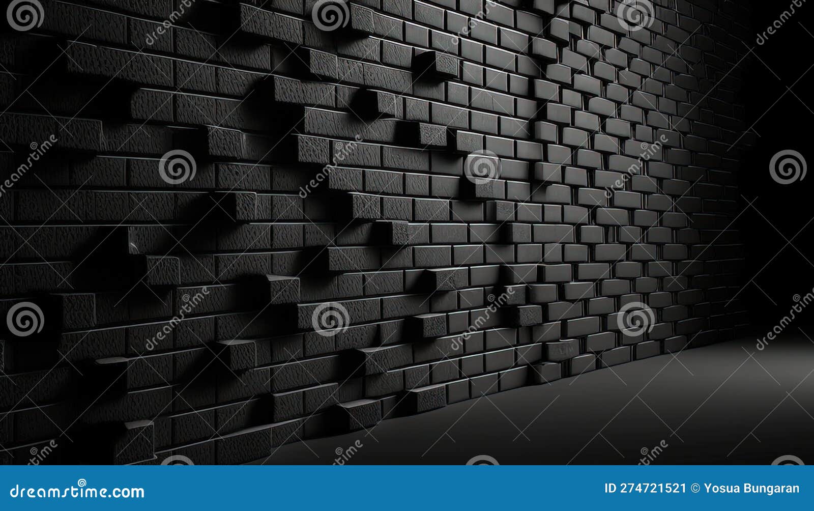 Black Brick Wall With A Dark Background Digital Art Illustration