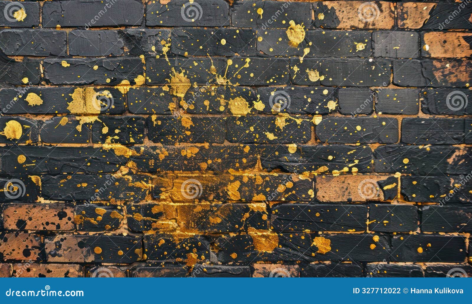 Black Brick Wall with Splash of Golden Paint. Stock Illustration ...