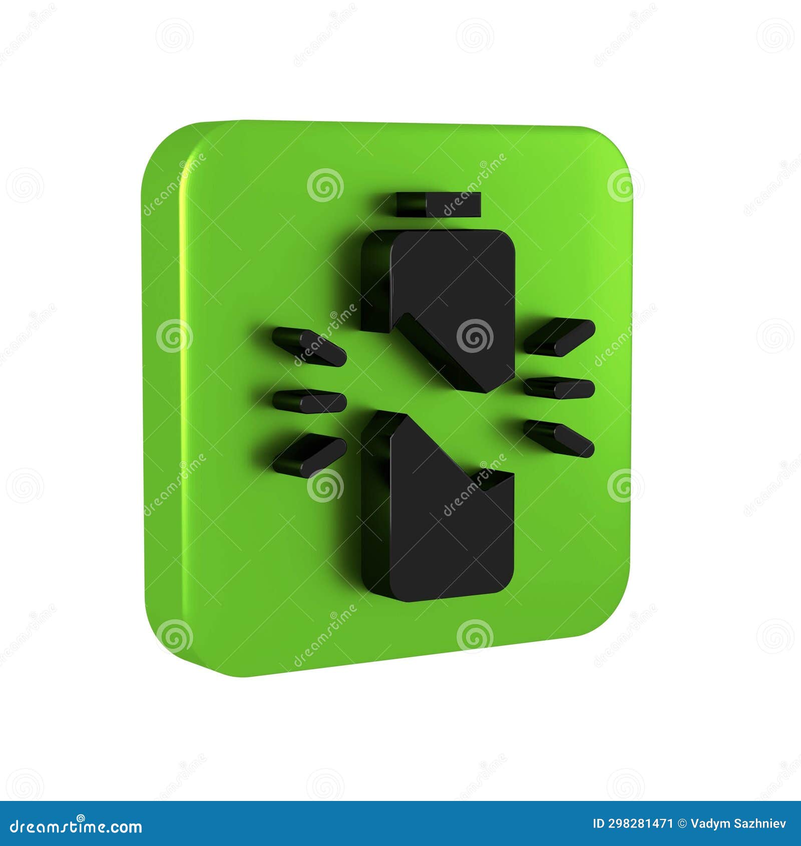 Black Broken Battery Icon Isolated on Transparent Background. Green ...