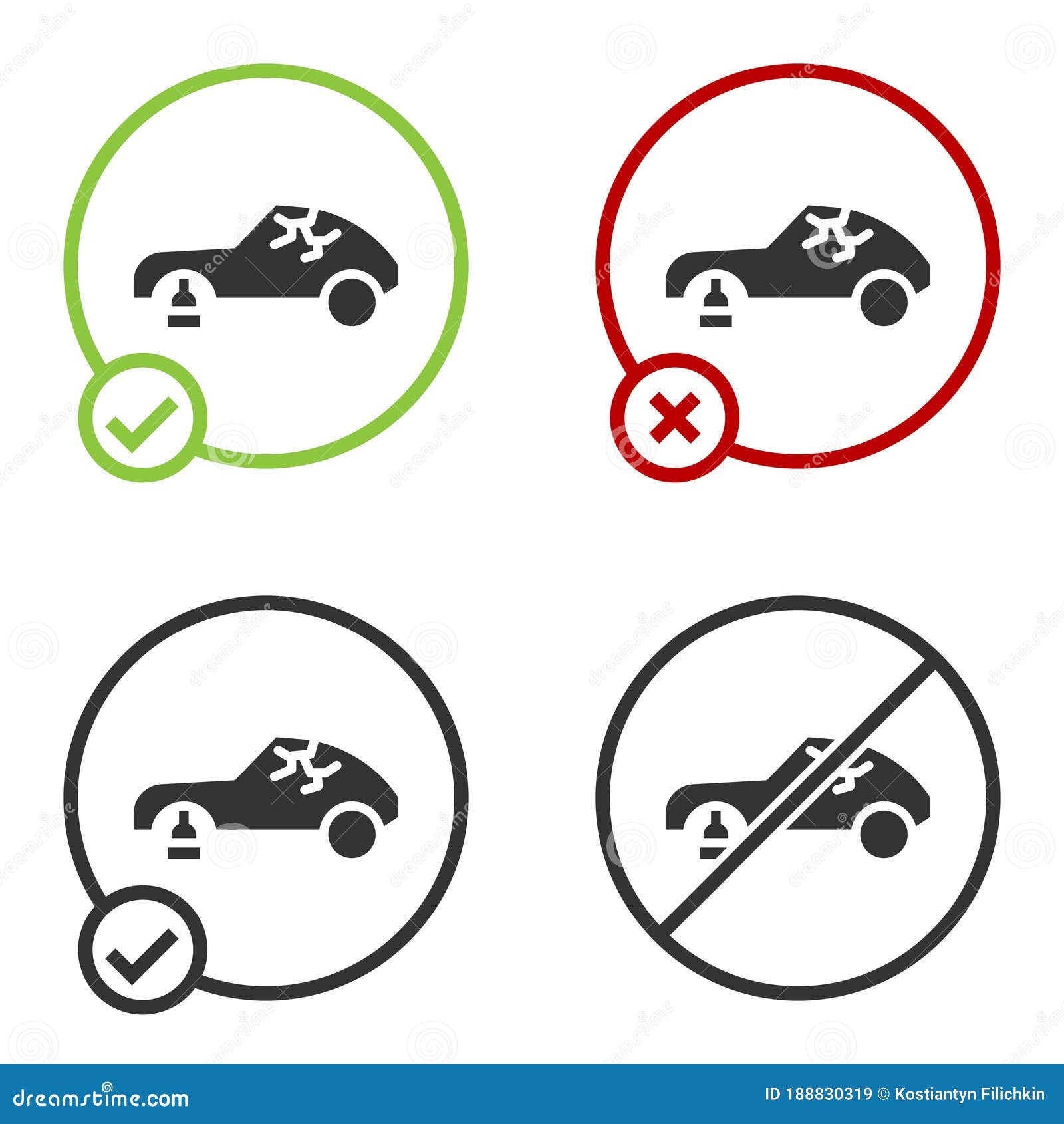 Black Broken Car Icon Isolated on White Background. Car Crush. Circle ...