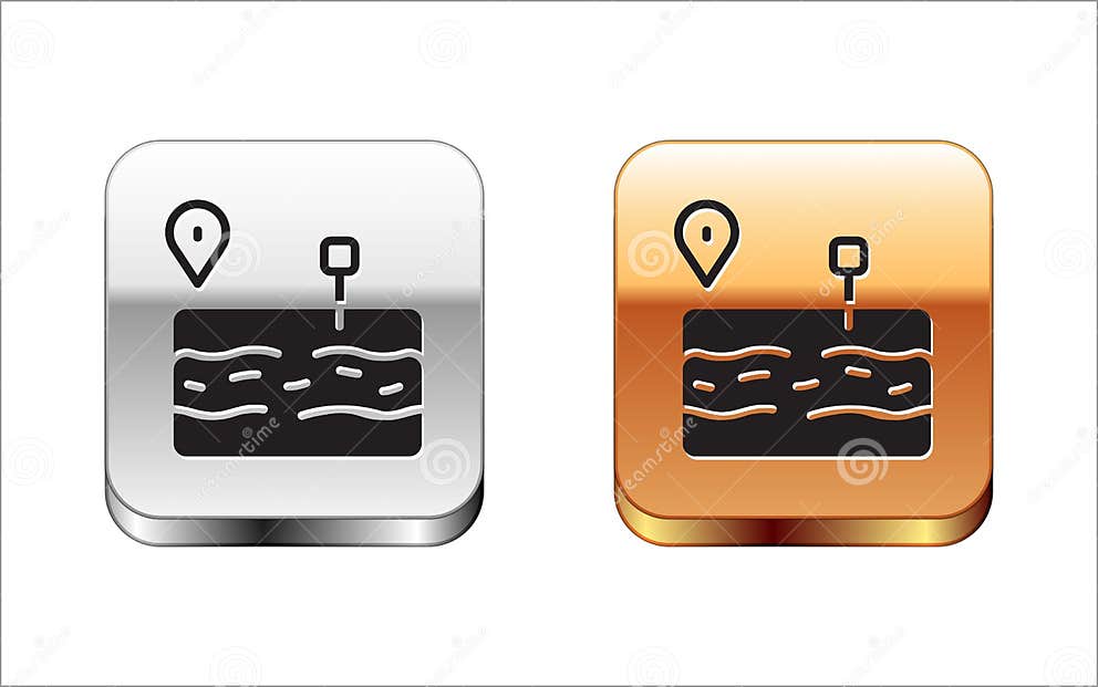 Black Broken Road Icon Isolated on White Background. Silver-gold Square ...