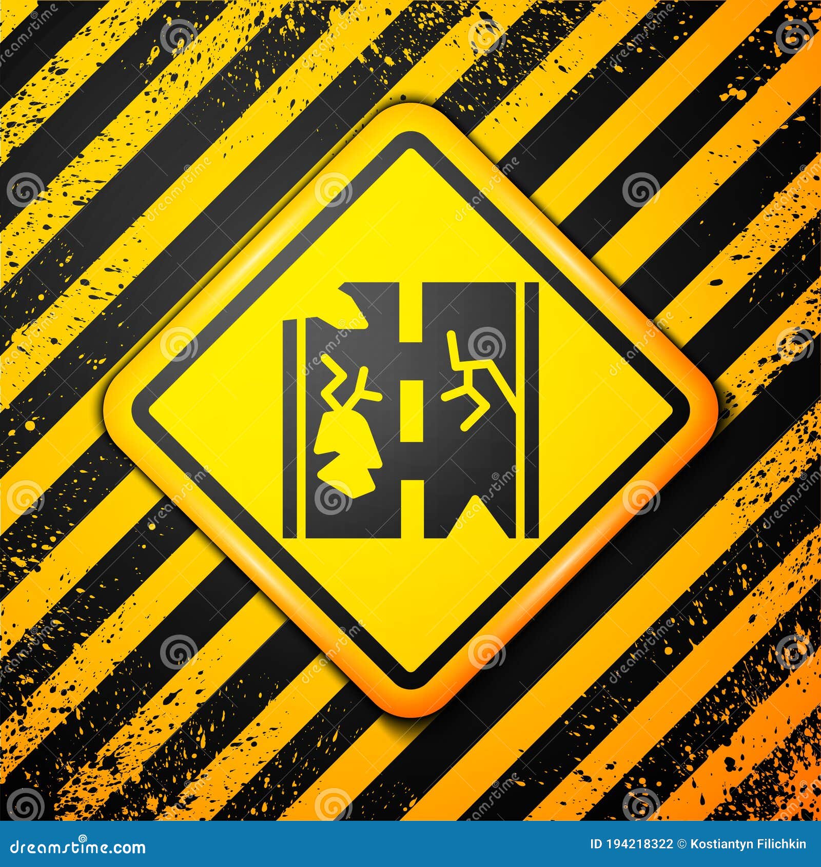 Black Broken Road Icon Isolated on Yellow Background. Warning Sign ...