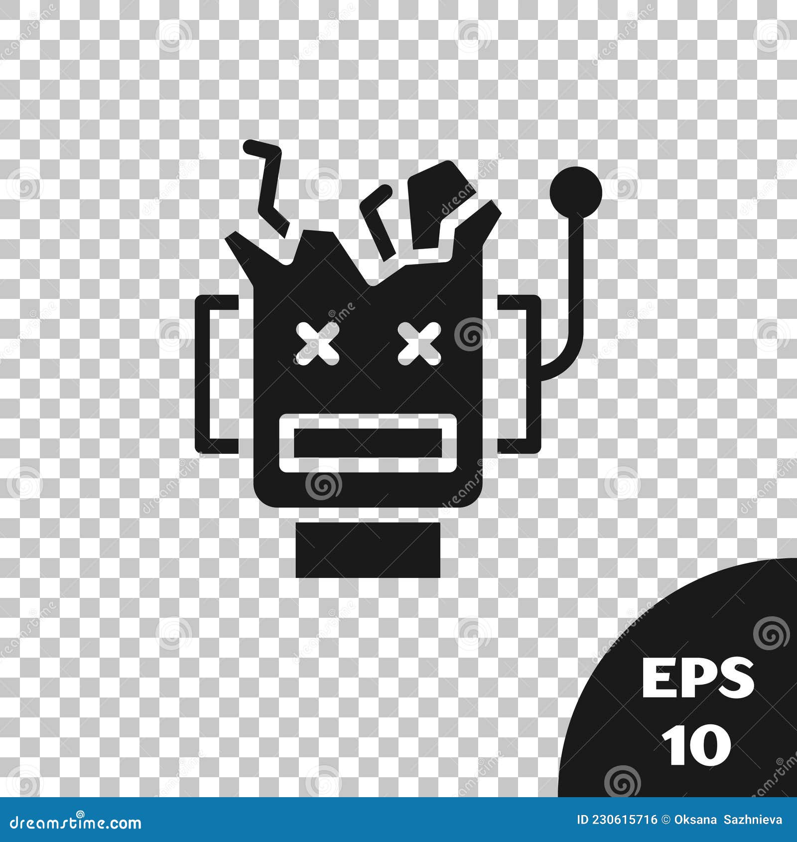Black Broken Robot Icon Isolated on Transparent Background. Artificial ...