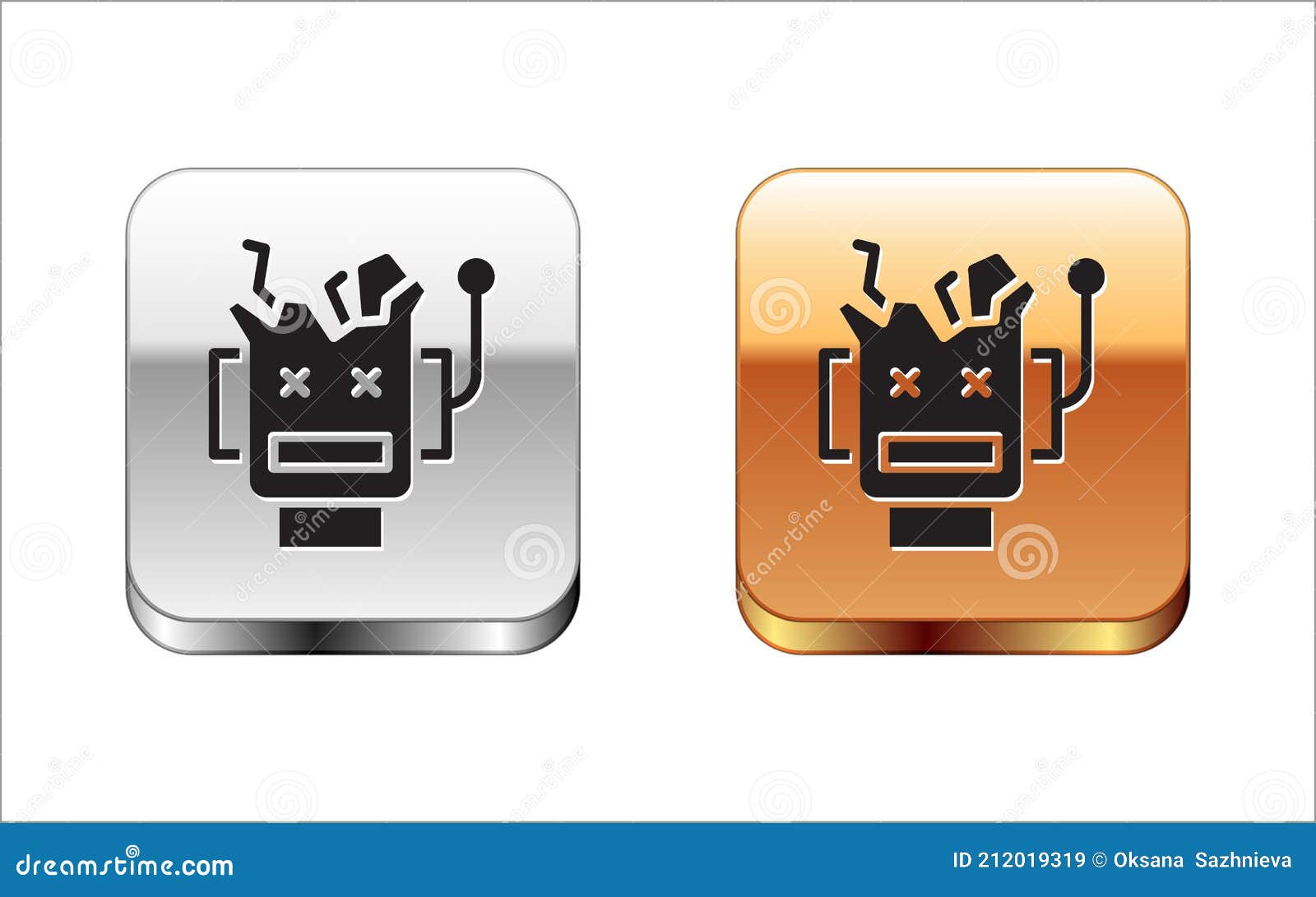 Black Broken Robot Icon Isolated on White Background. Artificial ...