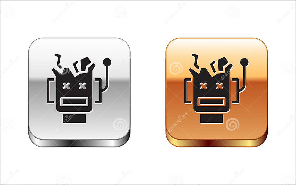 Black Broken Robot Icon Isolated on White Background. Artificial ...