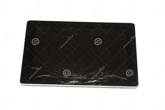 Black Broken Tablet on White Stock Image - Image of note, display ...