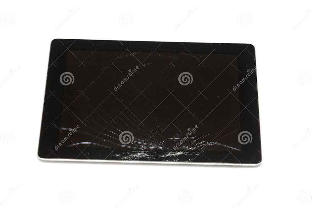 Black Broken Tablet on White Stock Image - Image of note, display ...