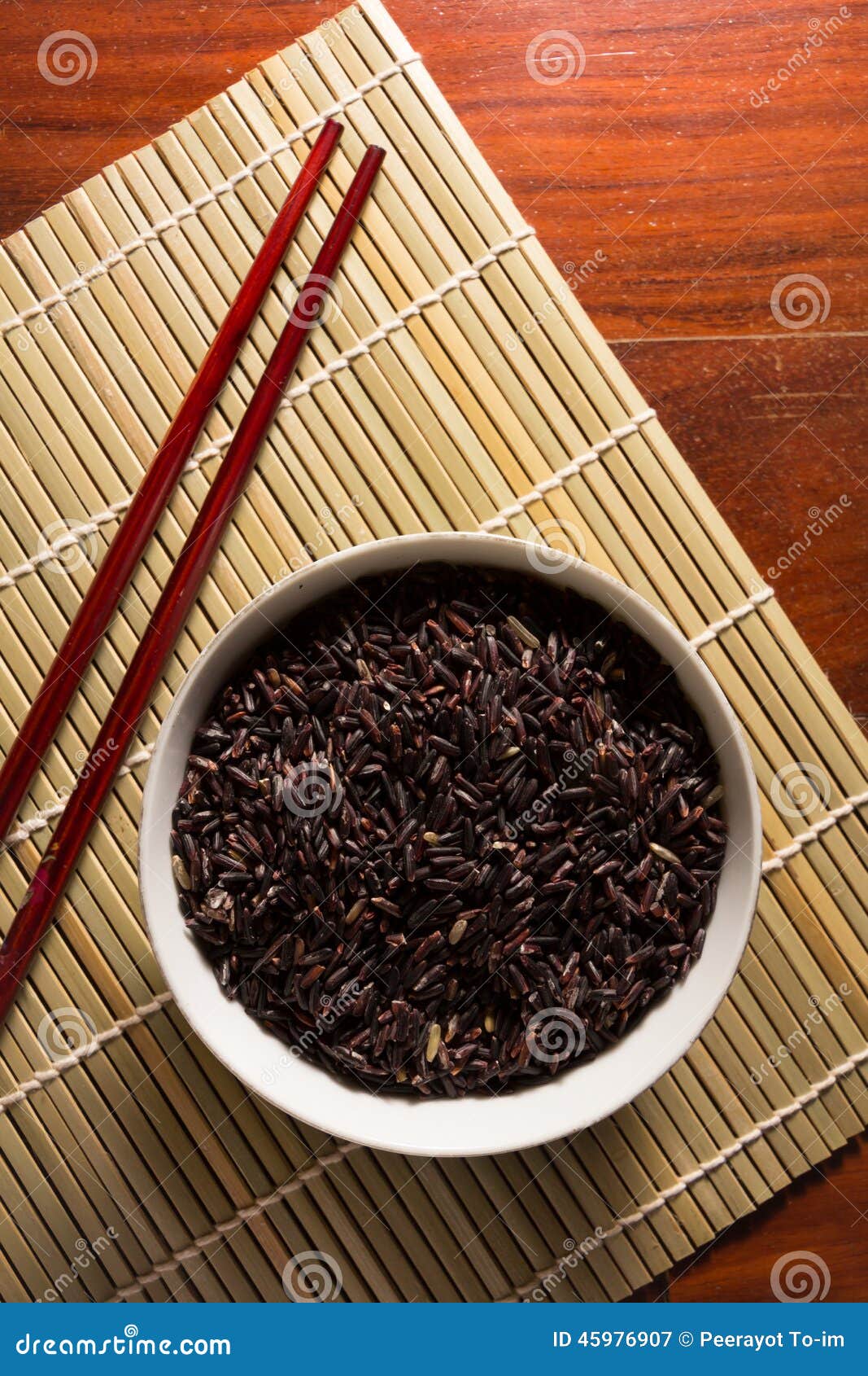Black Brow Rice in Bowl with Chopstick. Stock Image - Image of object ...