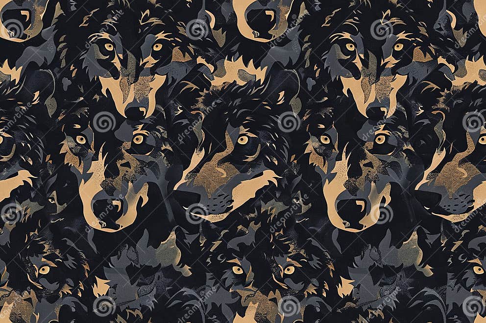 A Black and Brown Camo Pattern Made of Black Wolf Heads. Generative AI ...