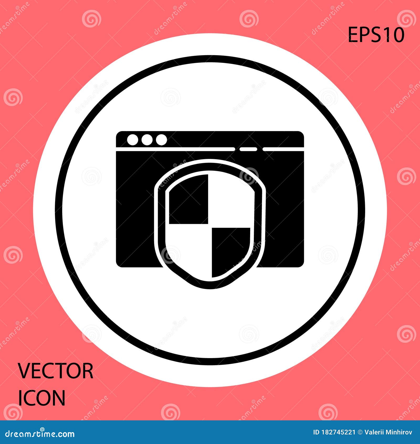 Black Browser with Shield Icon on Red Background. Security, Safety ...