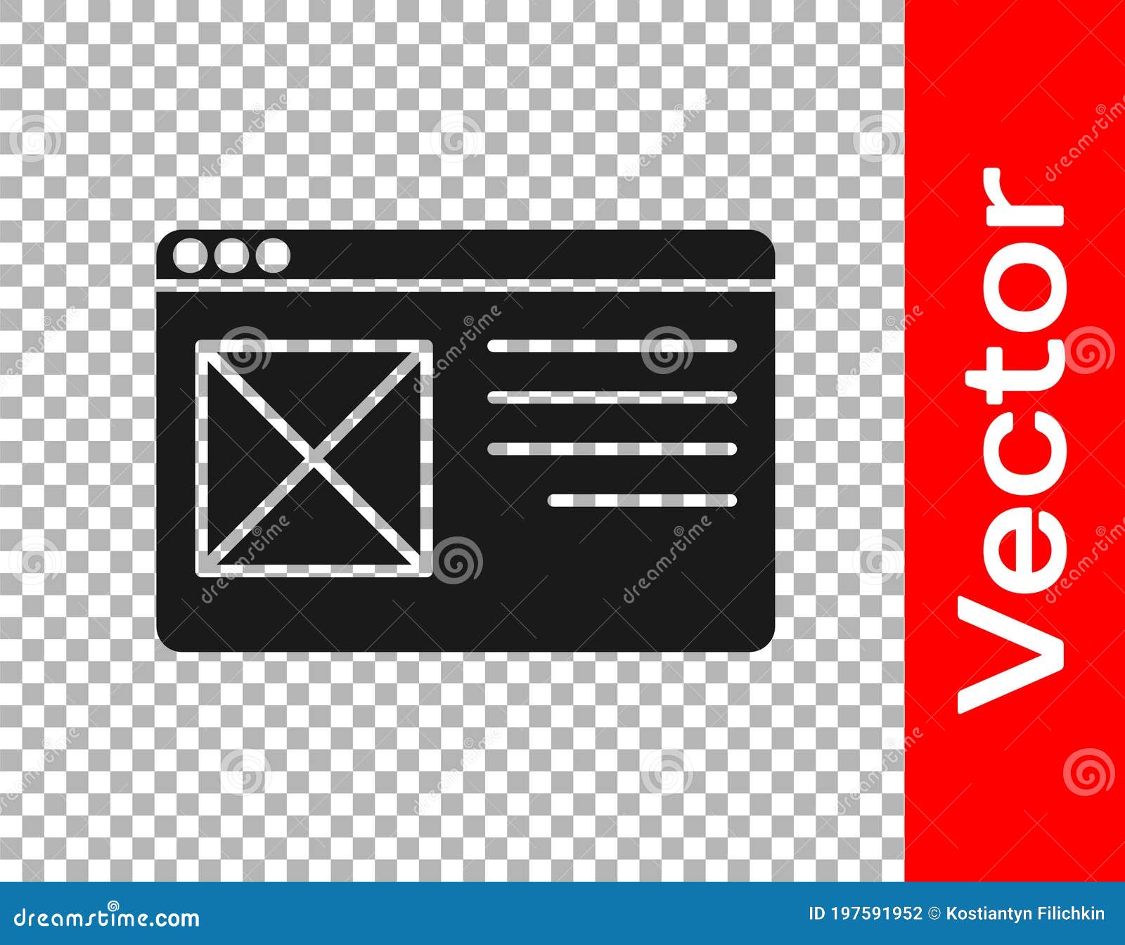 Black Browser Window Icon Isolated On Transparent Background. Vector ...