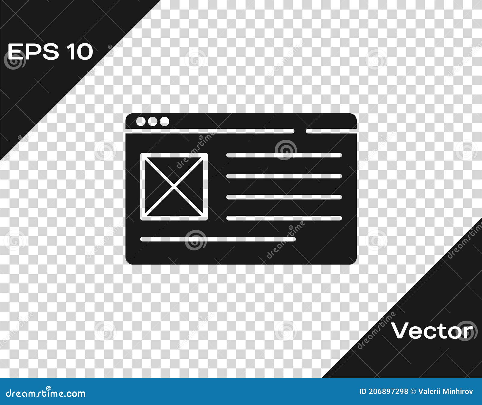 Black Browser Window Icon Isolated on Transparent Background. Vector ...