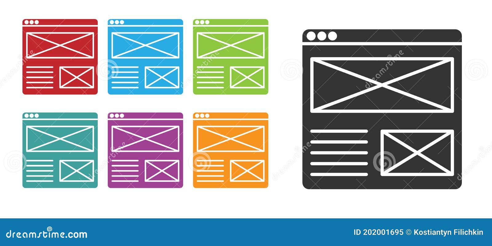 Black Browser Window Icon Isolated on White Background. Set Icons ...