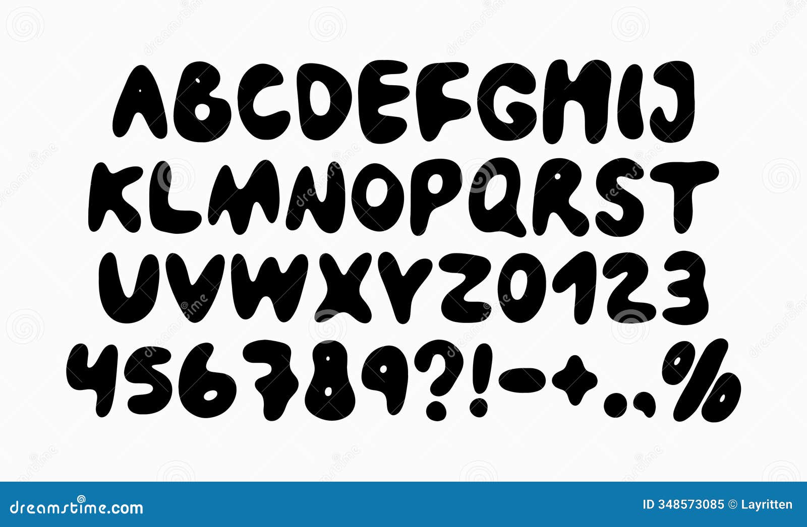 Black Bubbly Font Set Featuring Uppercase Letters, Numbers and Special ...