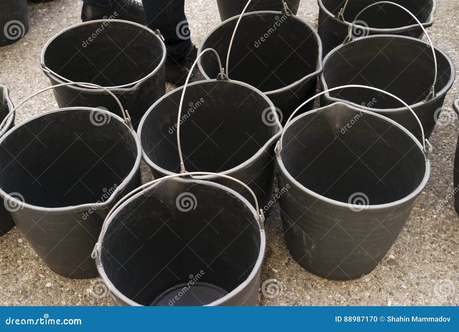 The black buckets pails stock photo. Image of bathroom - 88987170