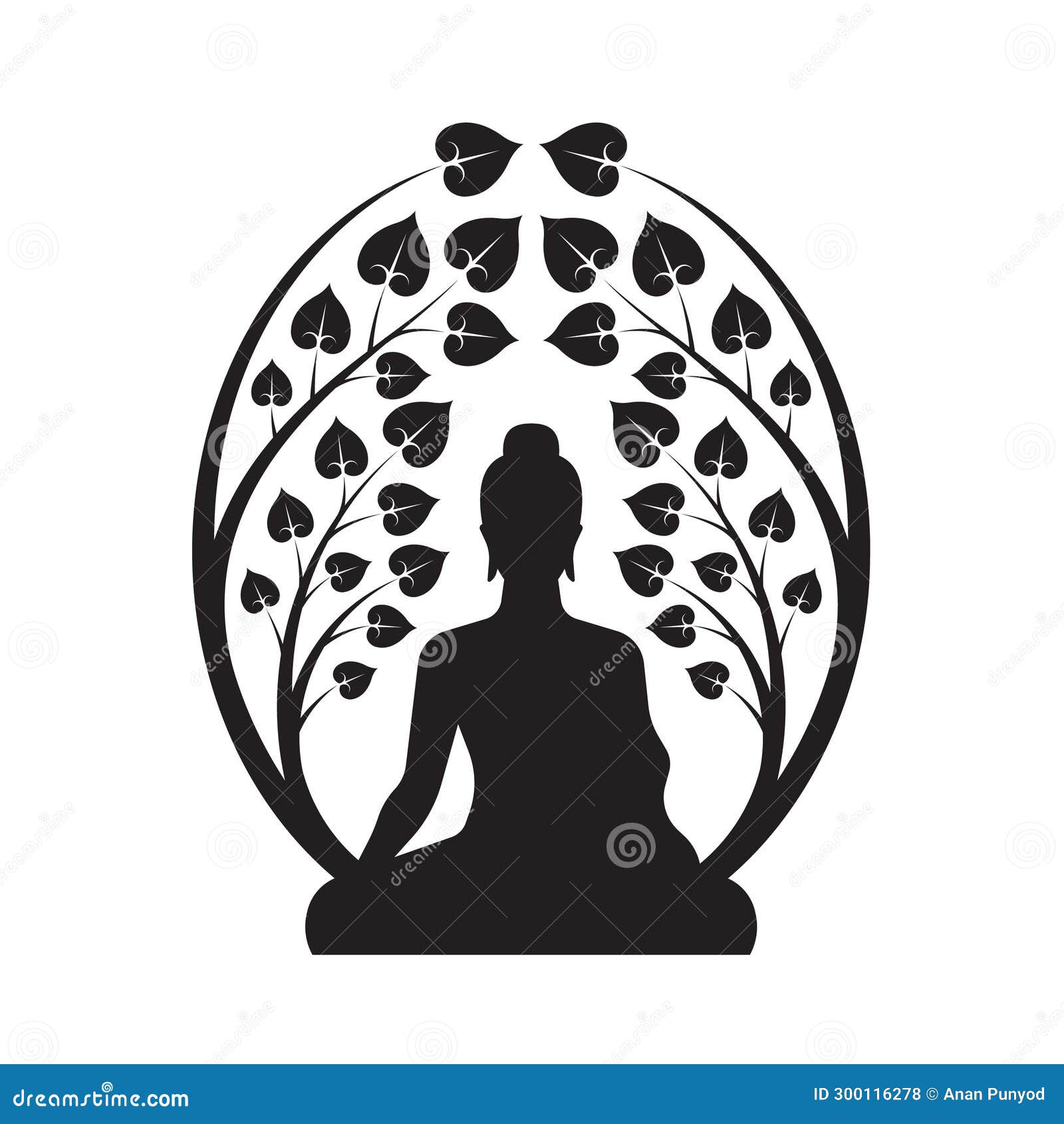 Black Buddha Meditation Sit Under Bodhi Tree with Leafs Abstract Modern ...