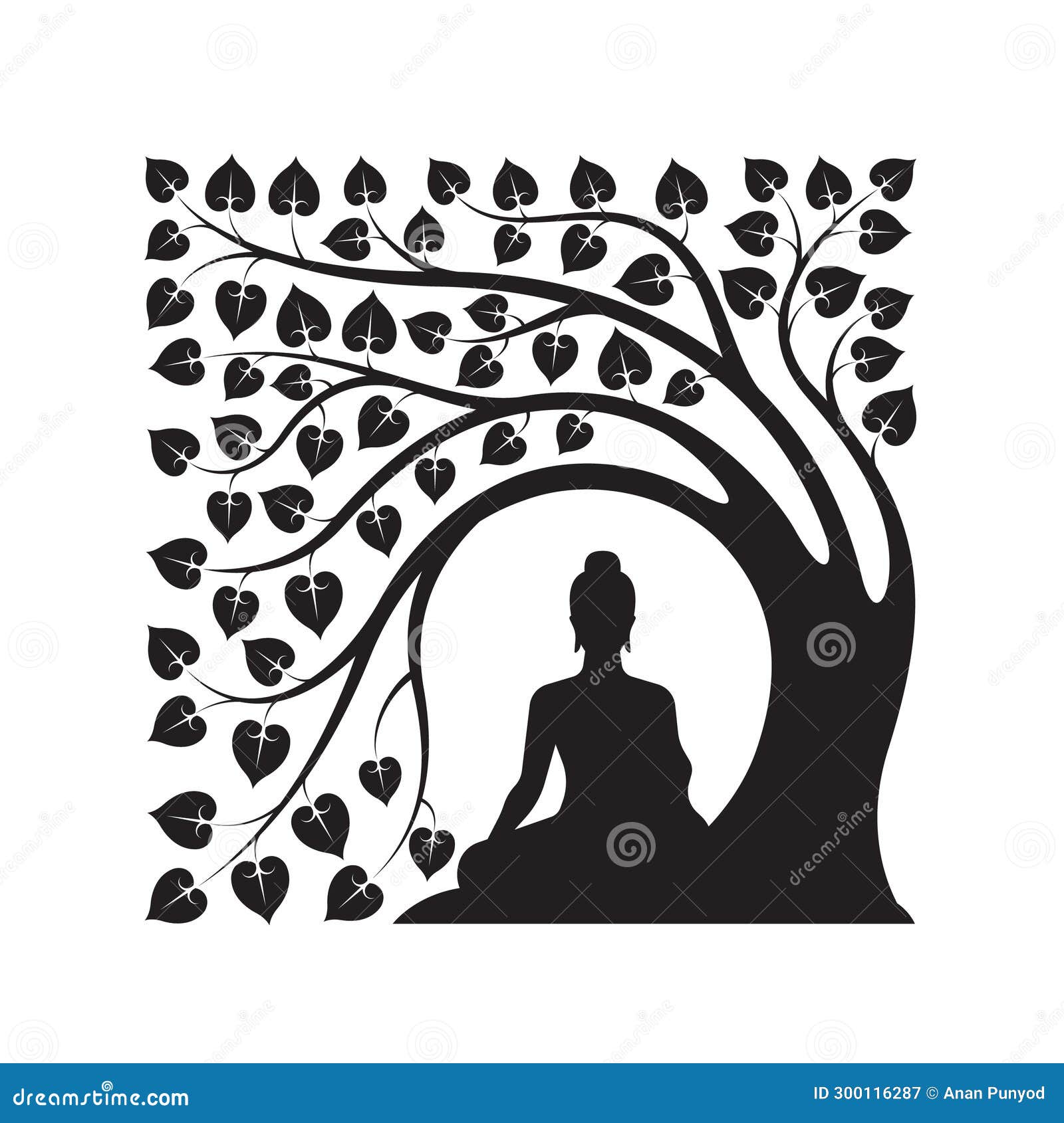 Black Buddha Meditation Sit Under Bodhi Tree with Leafs Abstract Modern ...