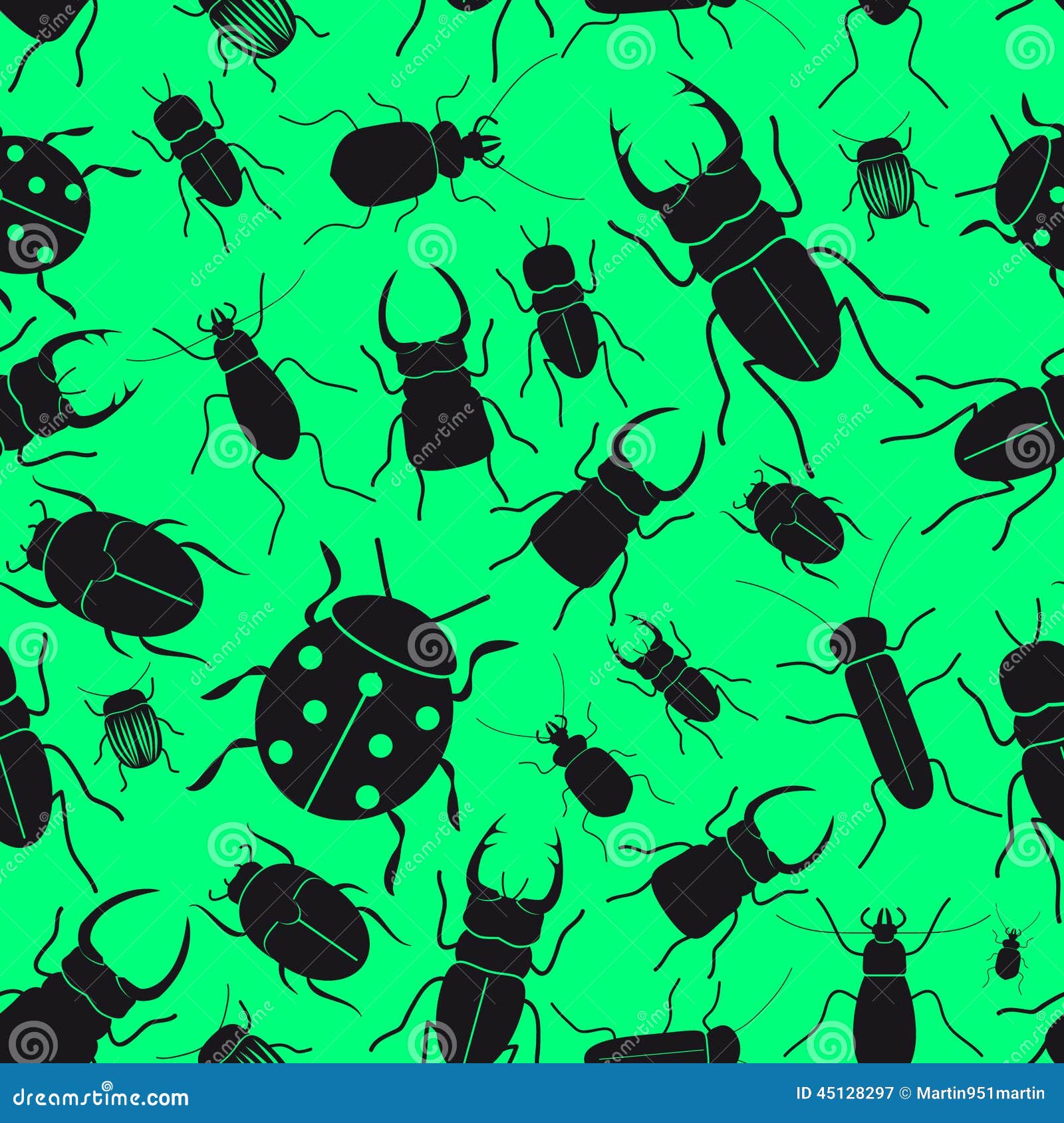 Black Bugs and Beetles Green Seamless Pattern Stock Vector ...