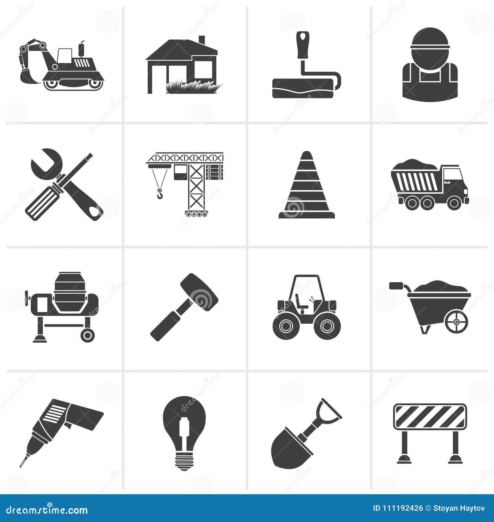 Black Building and Construction Icons Stock Vector - Illustration of ...