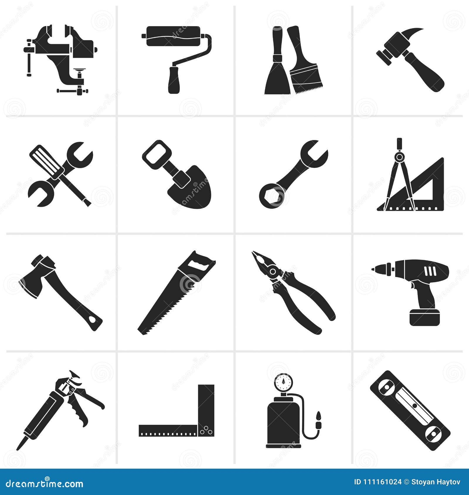 Black Building and Construction Work Tool Icons Stock Vector ...