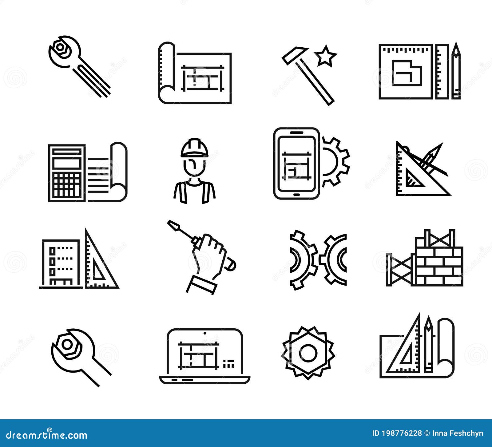 Black Building Icons in Simple Style. Building Tools. Industry and ...