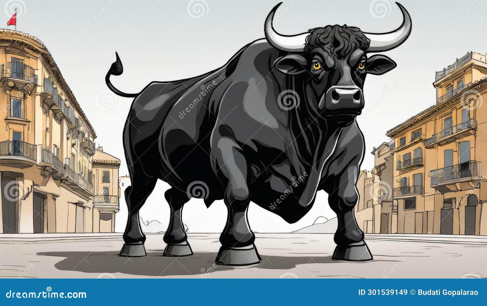 A Black Bull with Horns and Yellow Eyes Stock Illustration ...