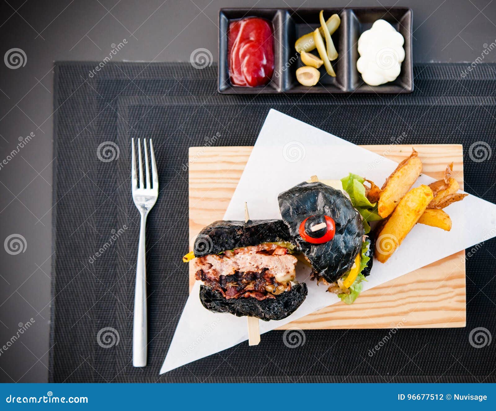 Black Burger - Charcoal Burger - Top Angle Shot Stock Photo - Image of ...