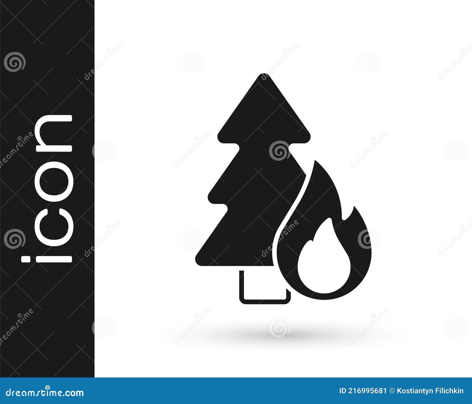 Black Burning Forest Trees in Fire Flames Icon Isolated on White ...