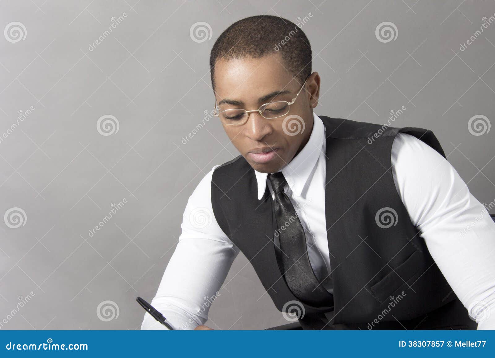 Black Business Man in Office Behind Desk Stock Image - Image of ...