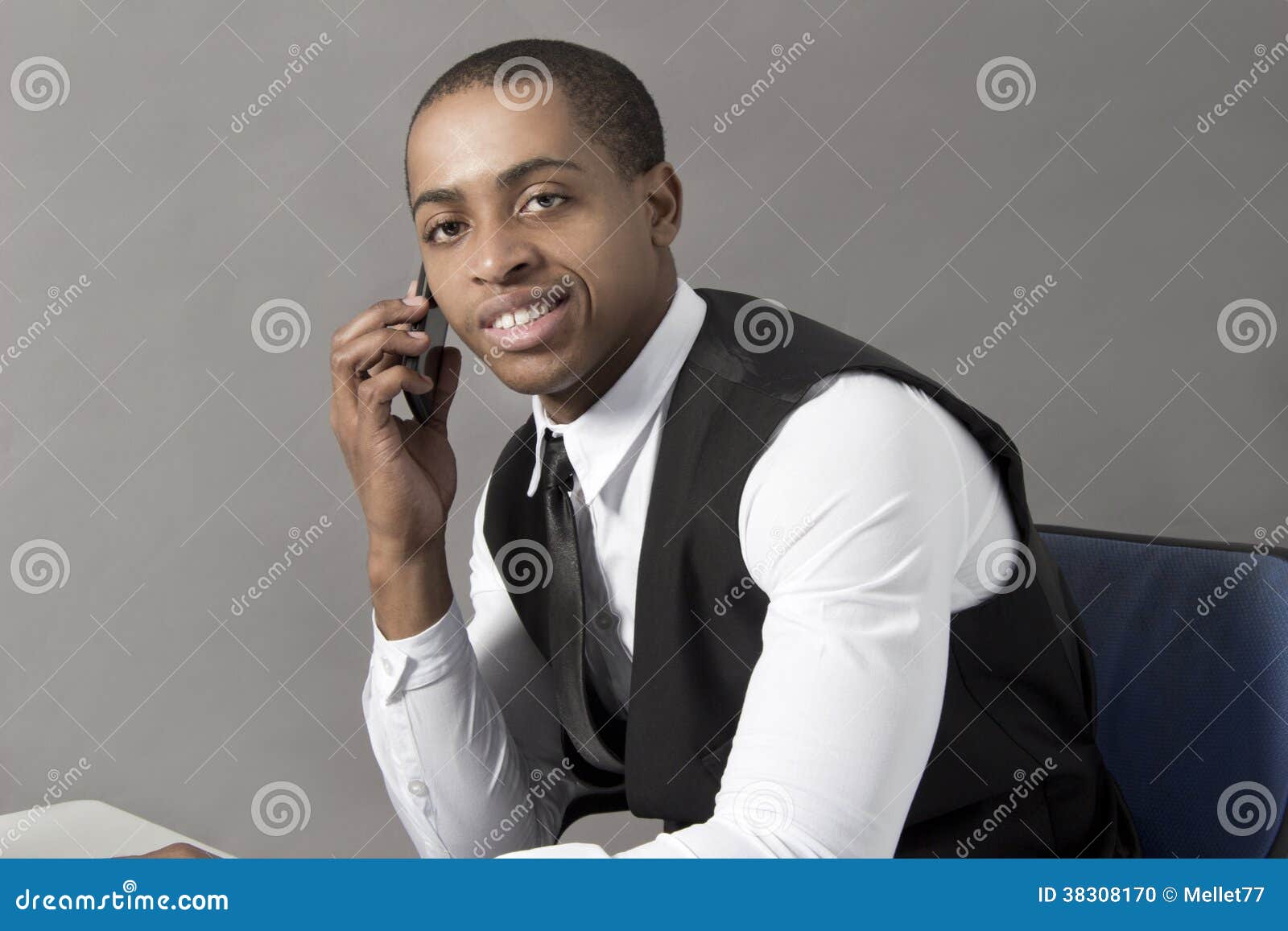 Black Business Man in Office Behind Desk Stock Photo - Image of people ...