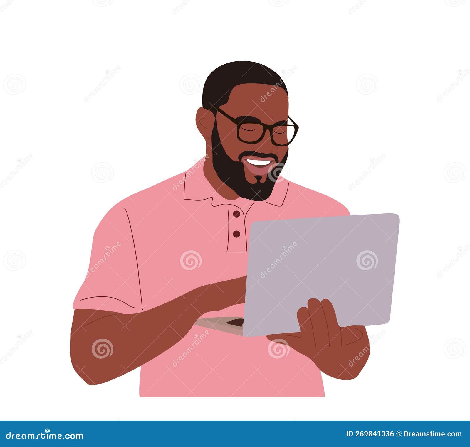 Black Business Man Working with Computer Vector. Stock Vector ...