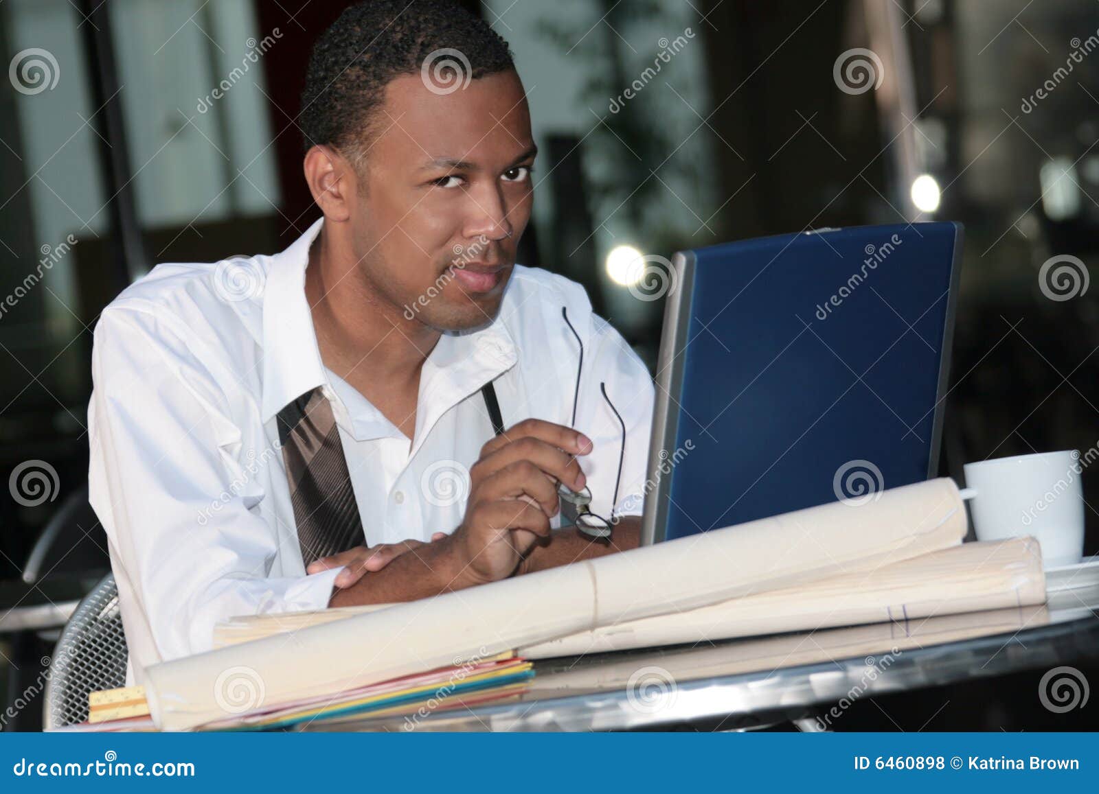 Black Business Man Working Outdoors On A Laptop Royalty Free Stock ...