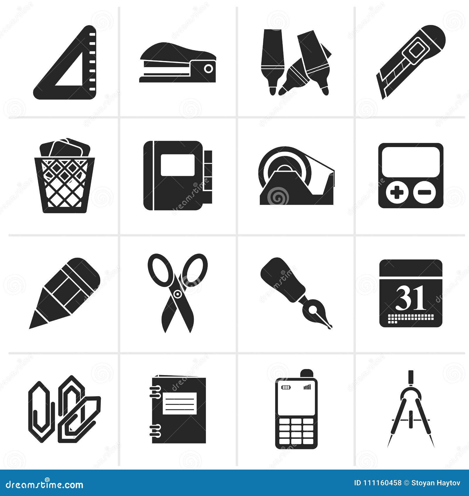 Black Business and Office Objects Icons Stock Vector - Illustration of ...