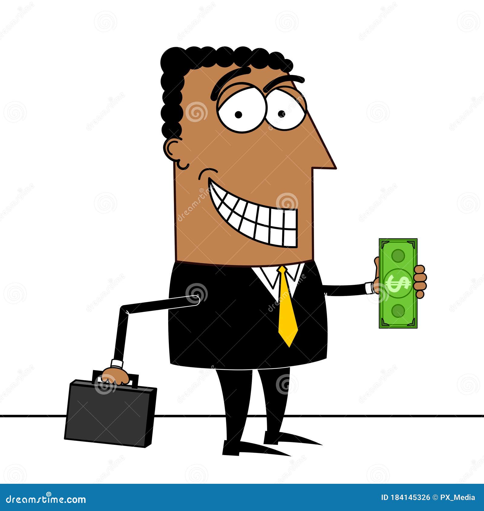 Black Cartoon Businessman Holding Money and Briefcase Stock ...