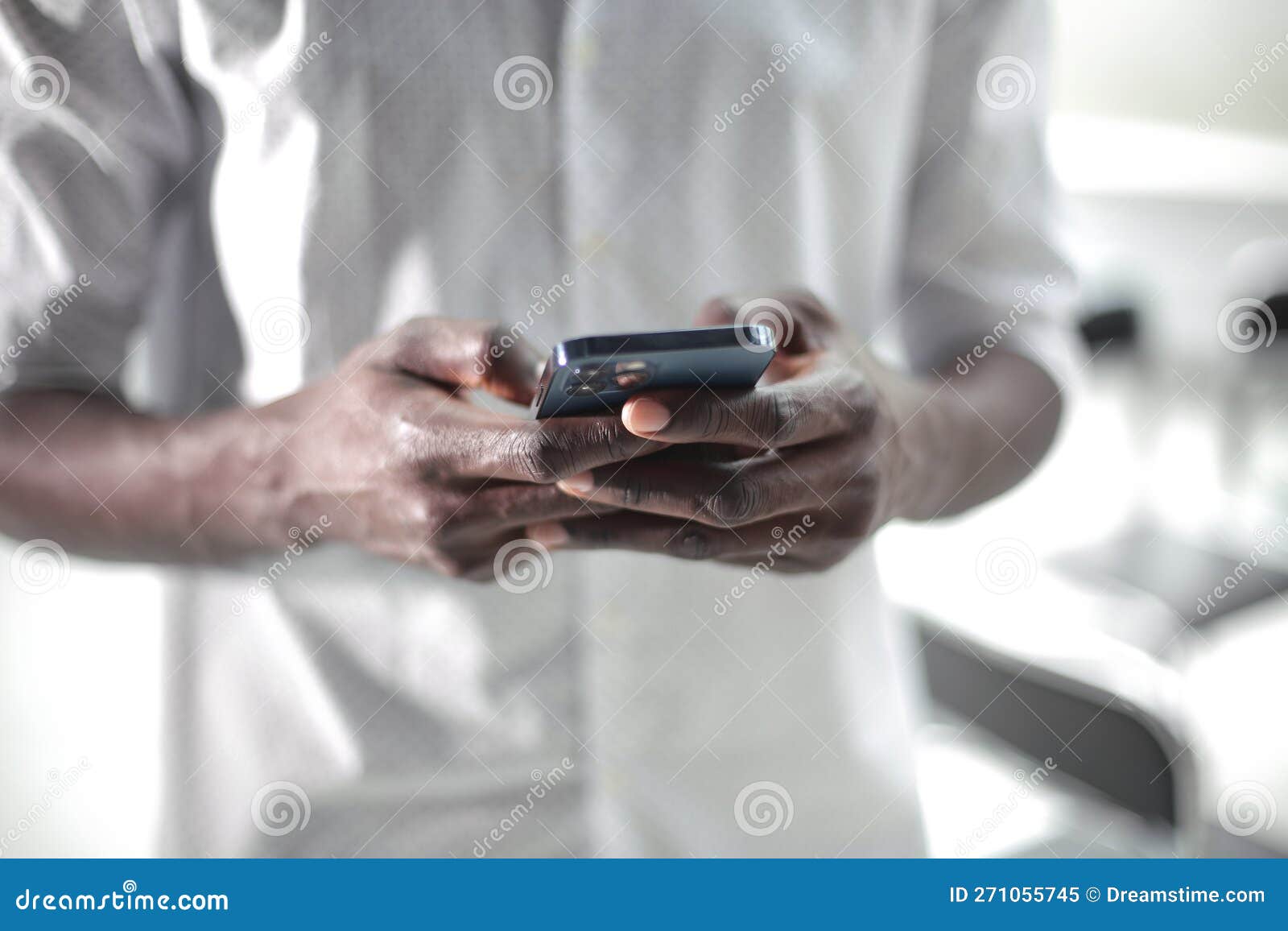 Black Businessman Enters Data into the Phone Stock Illustration ...