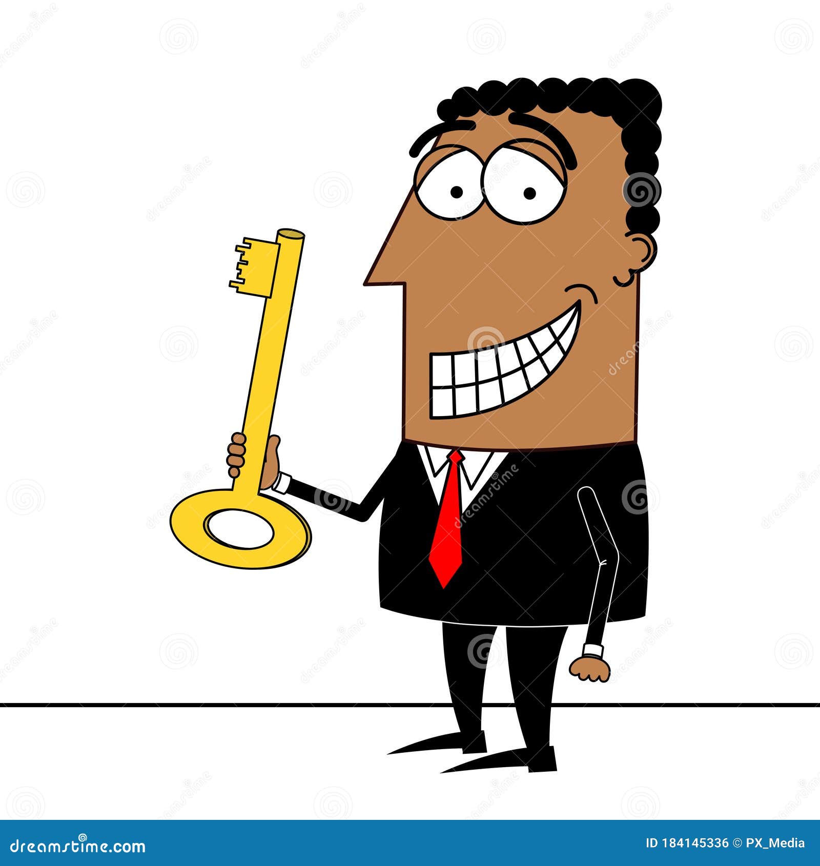 Black Cartoon Businessman Holding a Key Stock Illustration ...