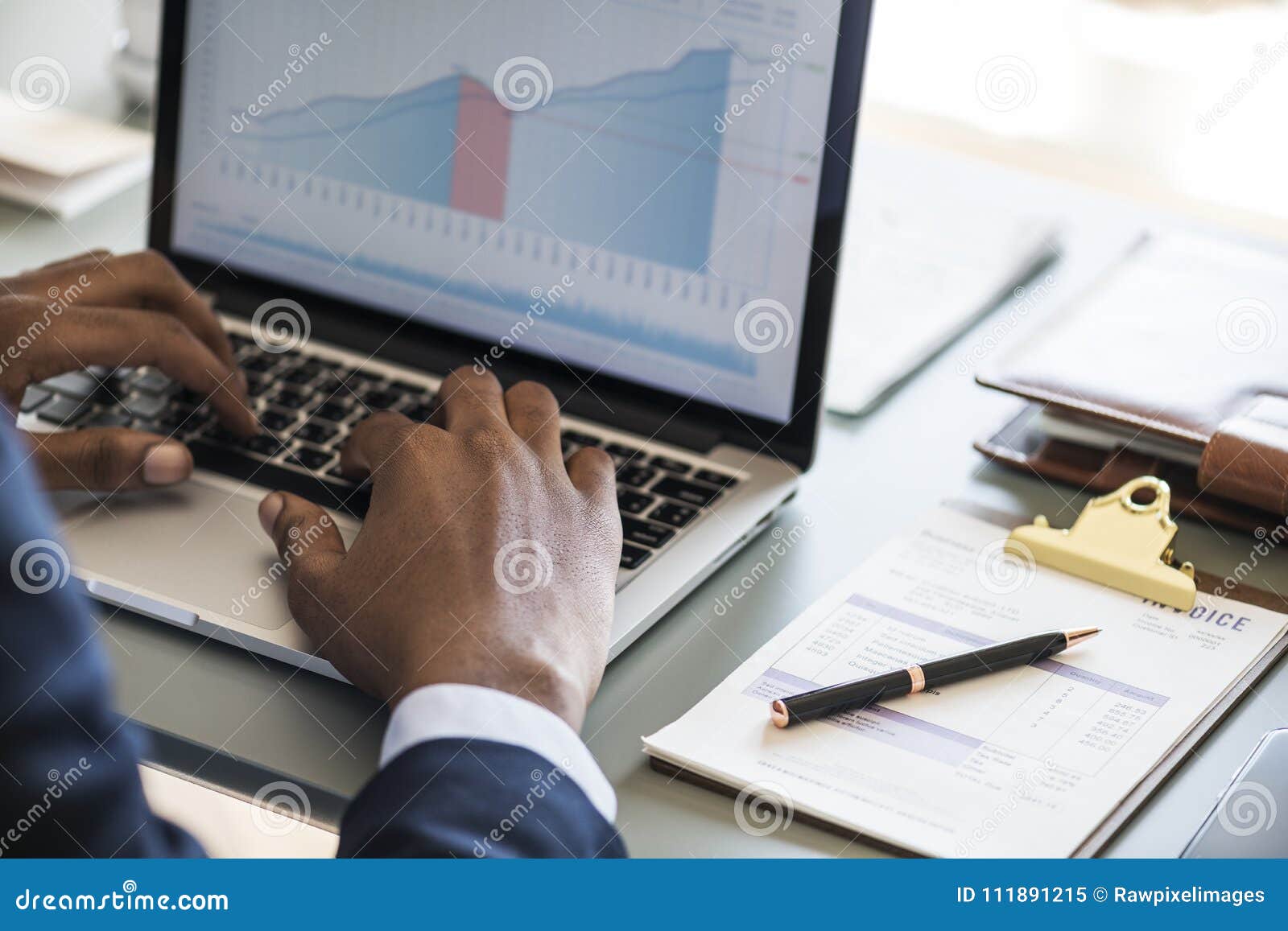 Black Businessman Using Computer Laptop Stock Image - Image of business ...