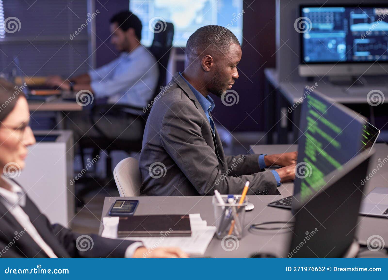 Black Businessman Using Computer in it Office Stock Photo - Image of ...