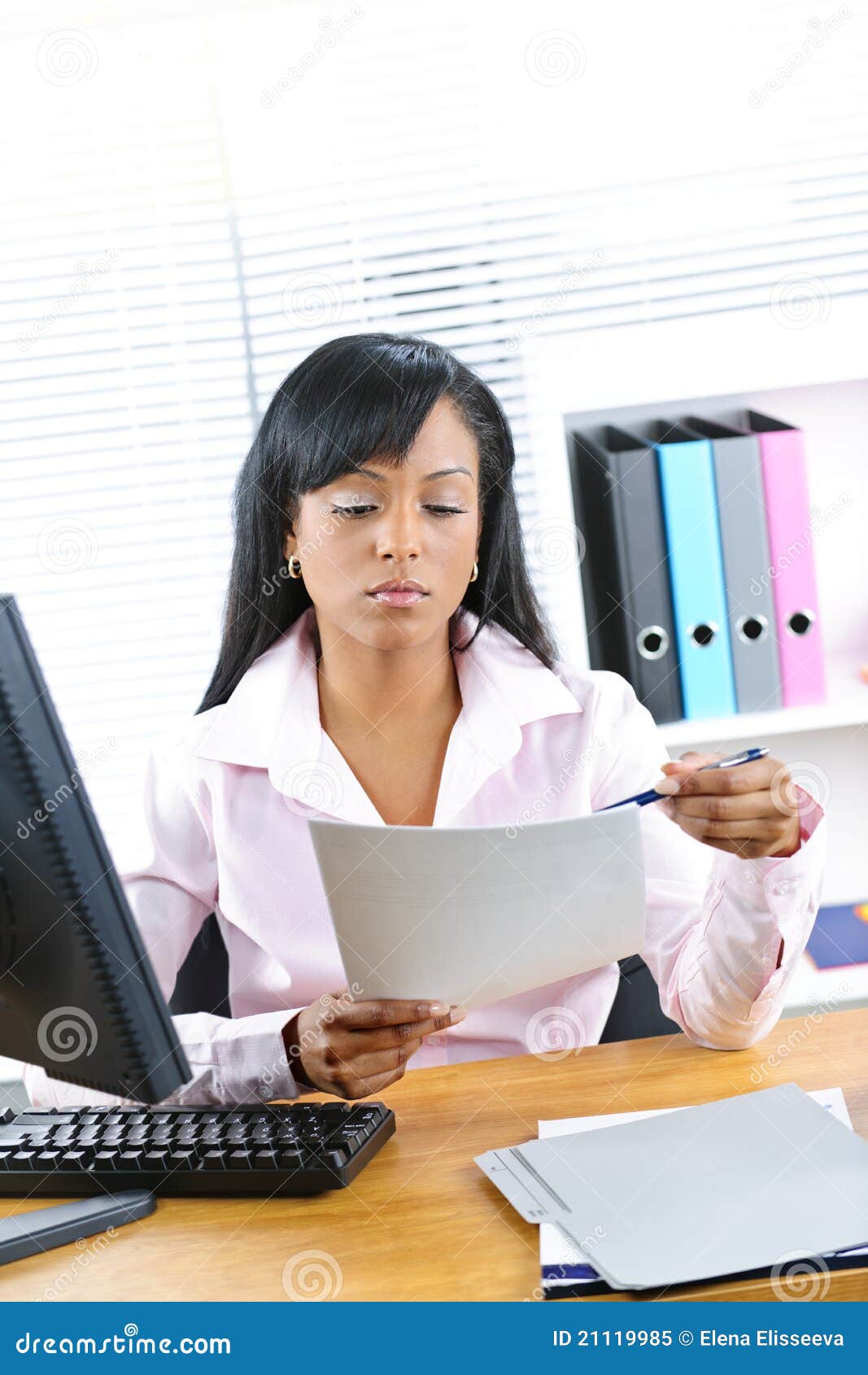 Black Businesswoman Working at Desk Stock Image - Image of editor ...